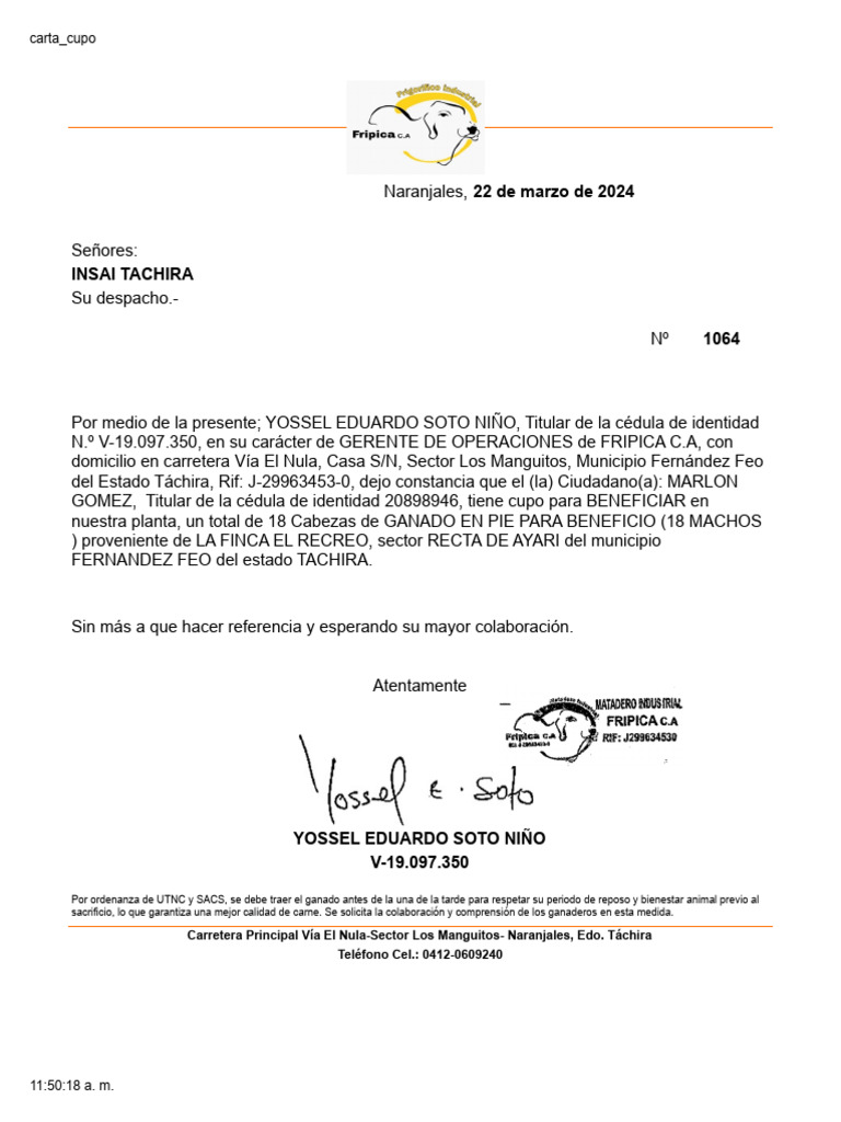 Carta - Cupo - Carta - 2024-03-22T115019.112 | PDF