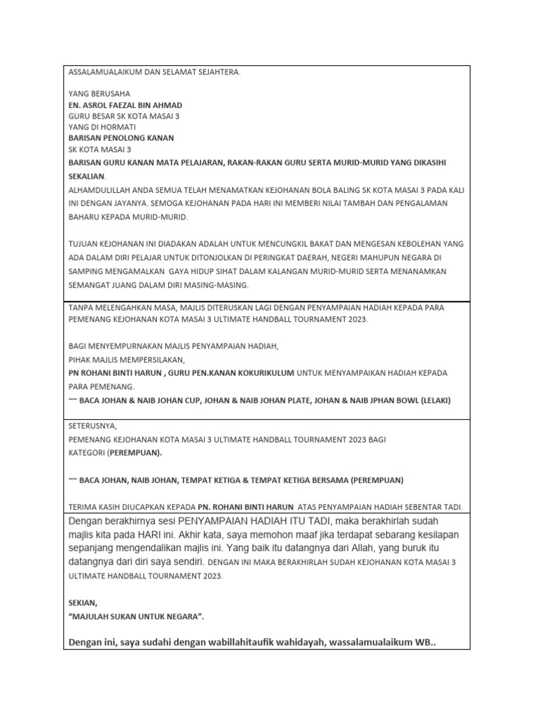 Teks Ucapan Penyampaian Hadiah | PDF