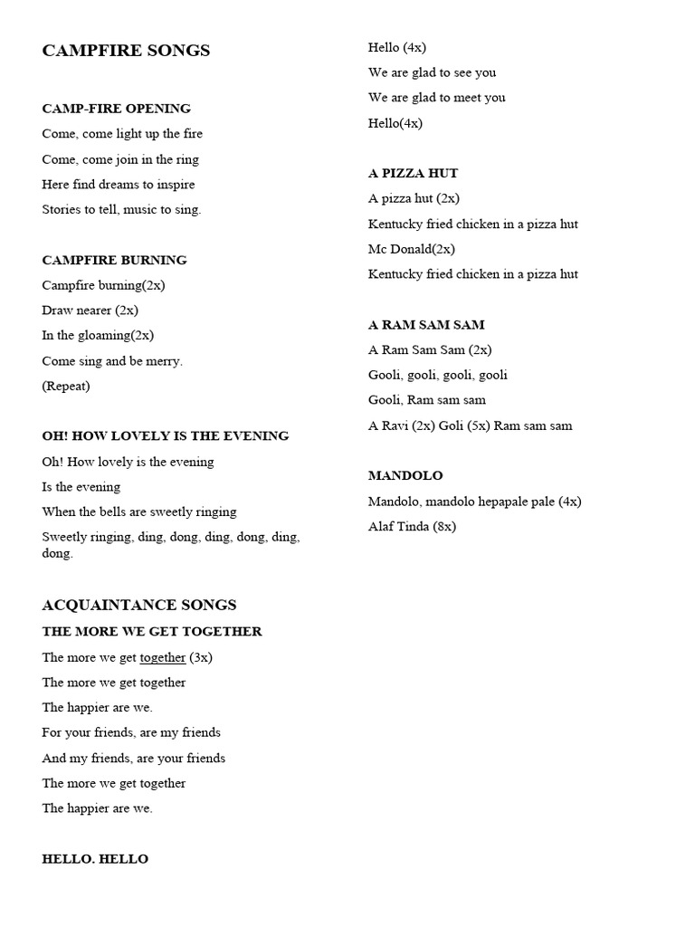 Campfire Songs and Group Activities | PDF