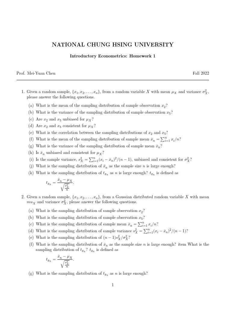 Econometrics 370hw1 Pdf Variance Sampling Statistics