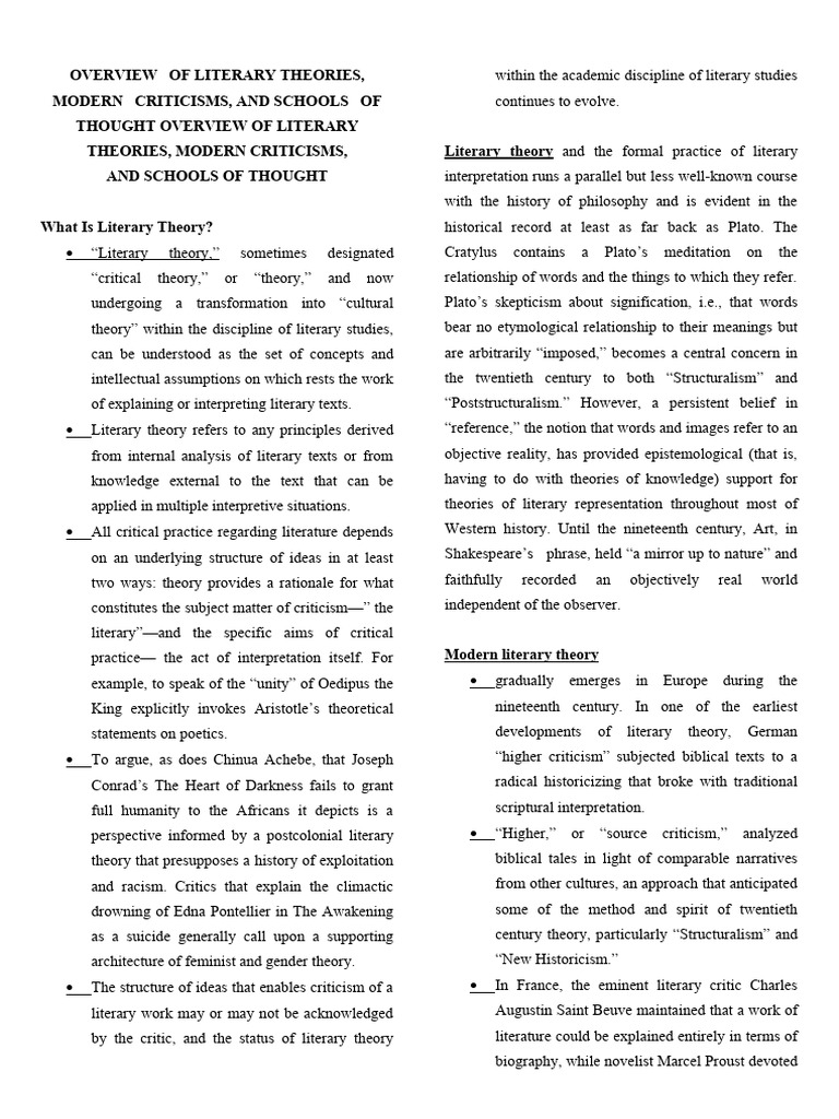 Overview of Literary Criticism | PDF | Postcolonialism | Gender Studies