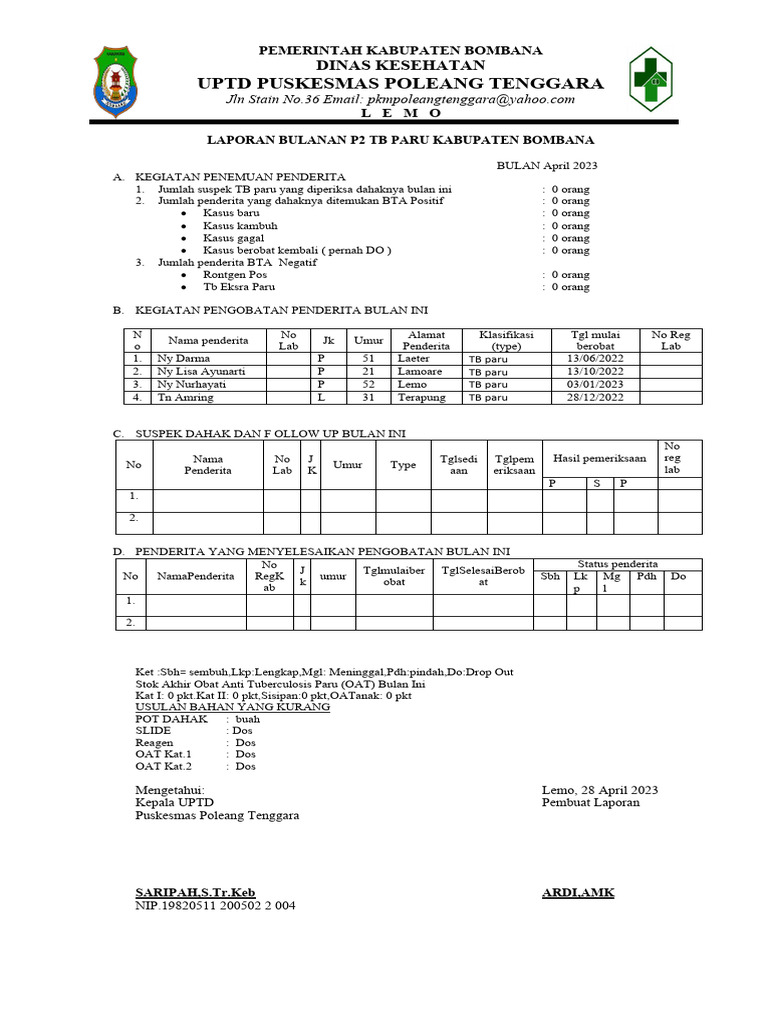 Lap Bulanan TB April | PDF