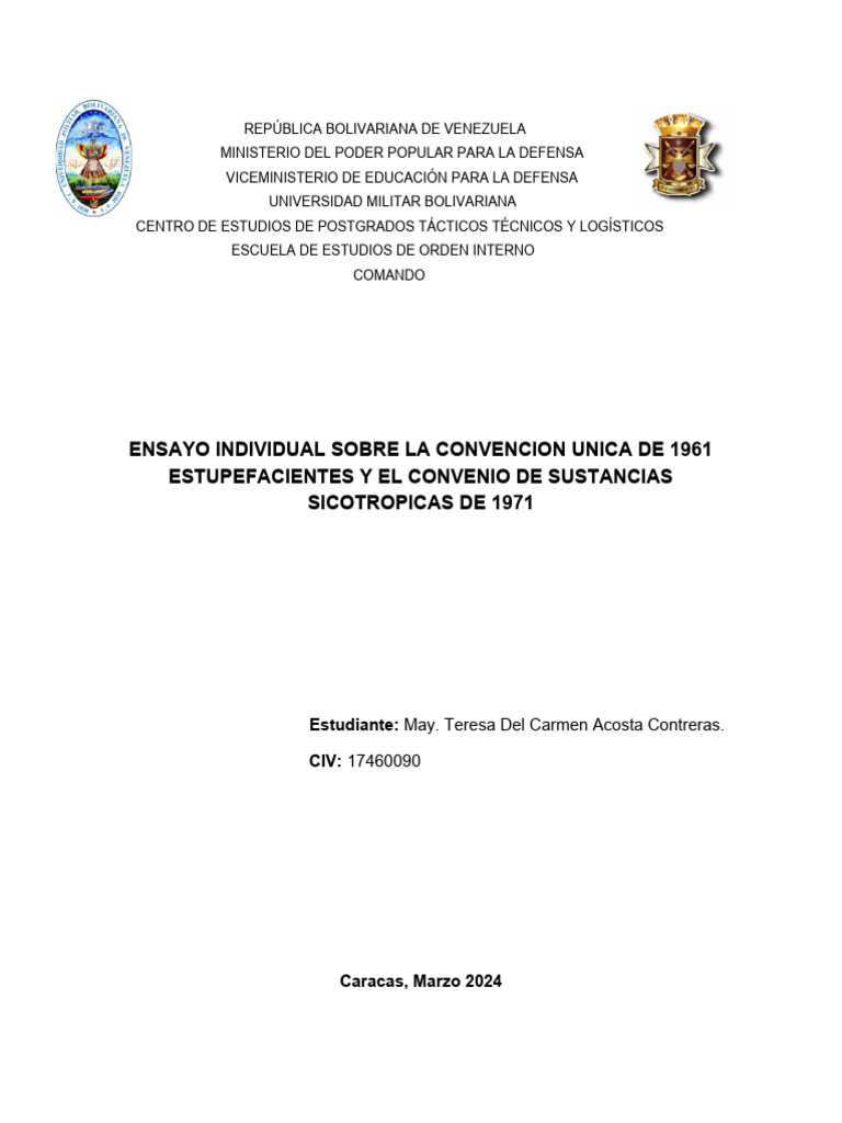 Ensayo Sobre La Convencion de 1961 | PDF | Comercio ilegal de drogas | La dependencia de sustancias