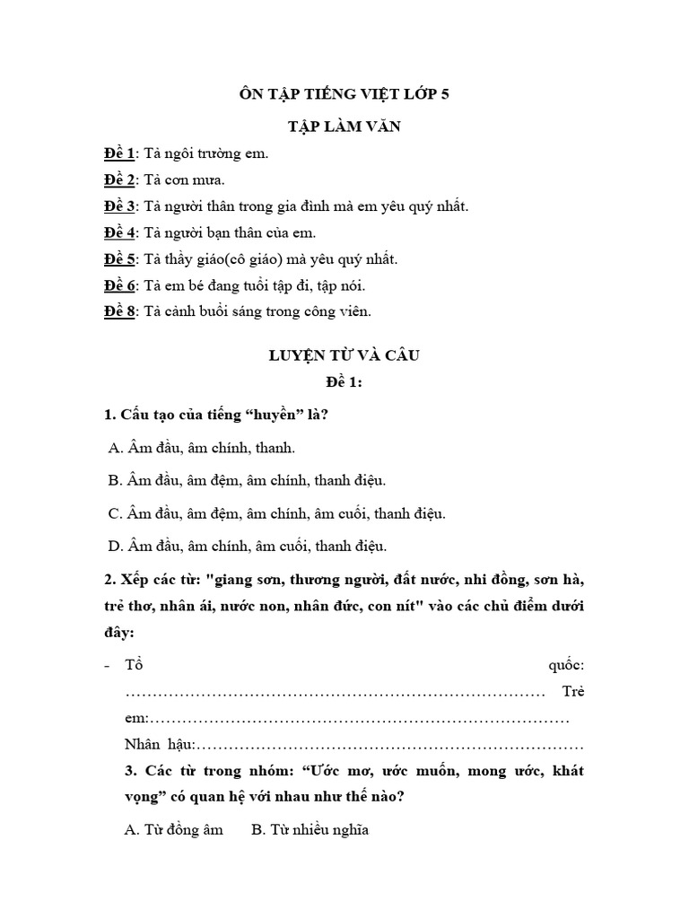 On Tap Tieng Viet Lop 5 Nghi Dich 3 | PDF