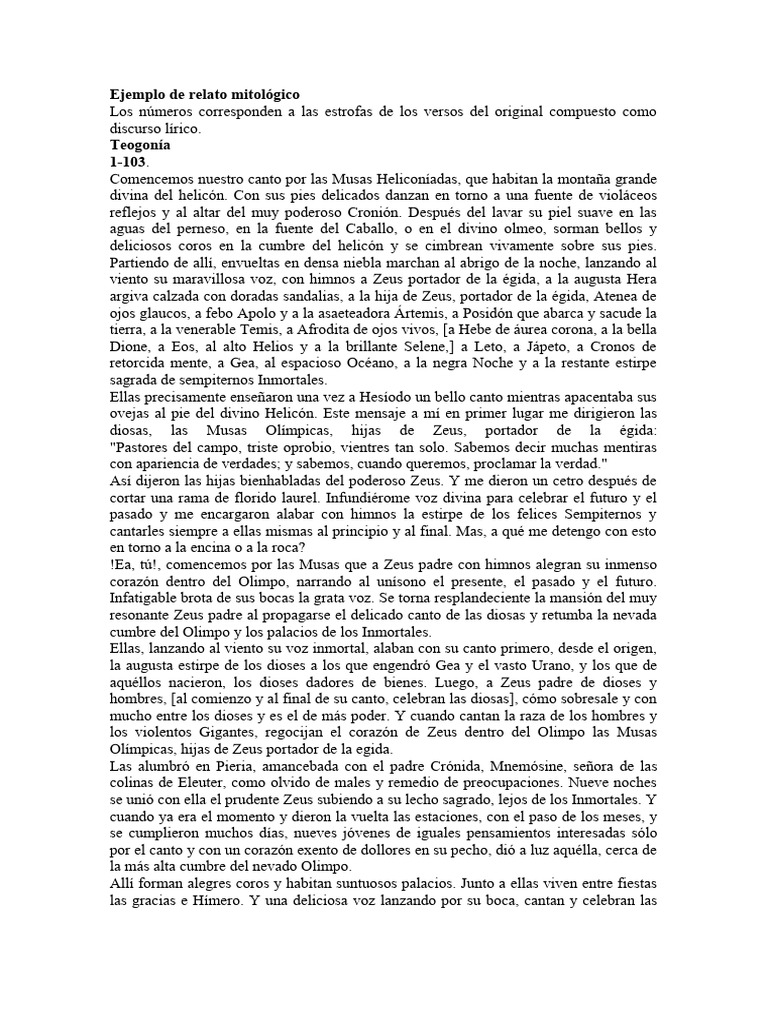 Ejemplo de Relato Mitológico | PDF | Zeus | Musa