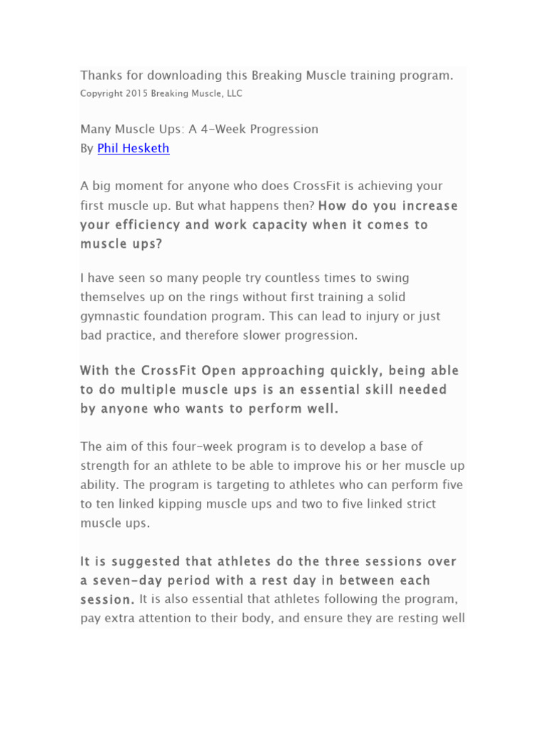 Manymuscleups A4 Weekprogressionfrombreakingmuscle | PDF | Strength ...