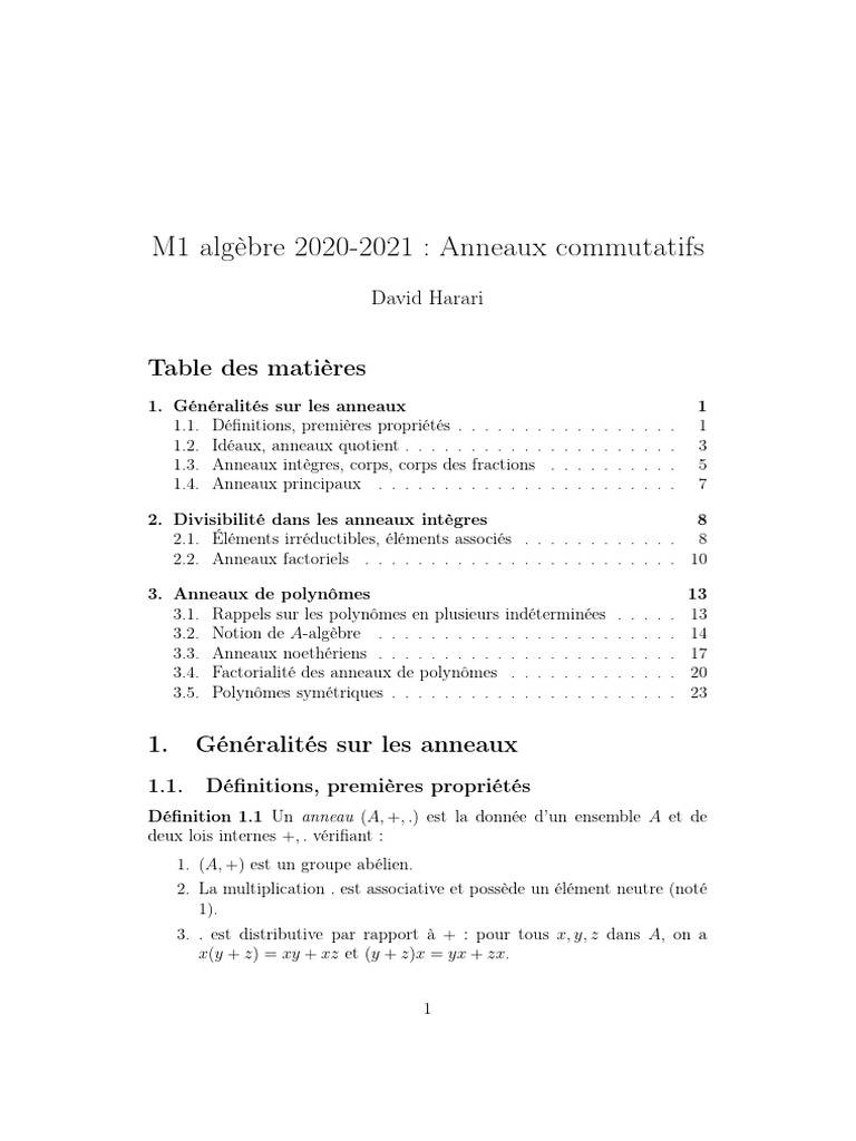 Anneaux commutatifs et quotients | PDF | Polynôme | Anneau (mathématiques)