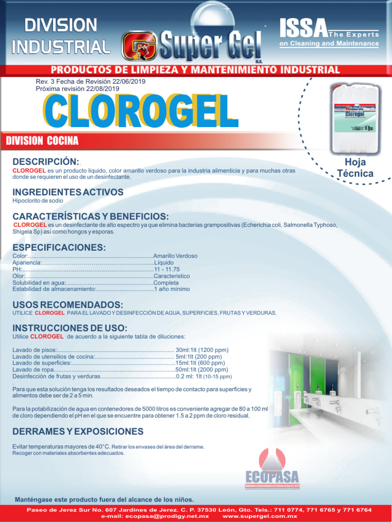 Ficha Técnica del Clorogel Desinfectante | PDF | Agua | Cloro