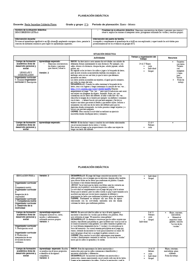 Descubriendo Letras PLANEACIÓN | Descargar gratis PDF | Salón de clases ...