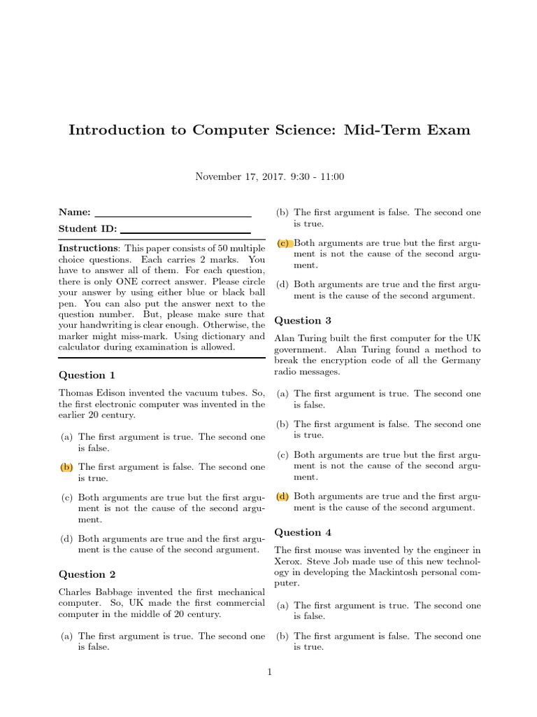 Chung Hsing 2017 - Mid - Term | Download Free PDF | Logic Gate | Computing