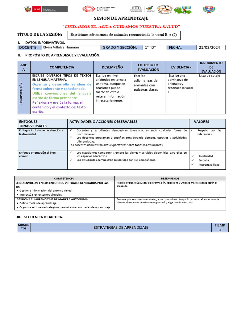 19-03-24 Escribimos Adivinanza de Animales (S2) | PDF | Evaluación | Aprendizaje
