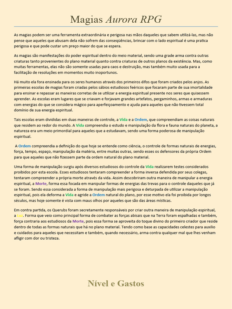 Magias Aurora RPG | PDF | Relâmpago | Vida