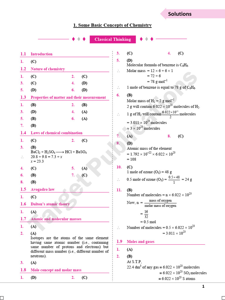 XI H 01 Some Basic Concepts of Chemistry_64bbce7b4d22f (1) | PDF | Mole (Unit) | Molecules