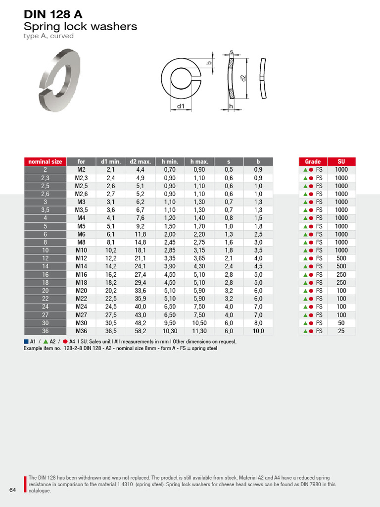 Spring Lock Washer Dimensions-DIN-128-A-EN | PDF