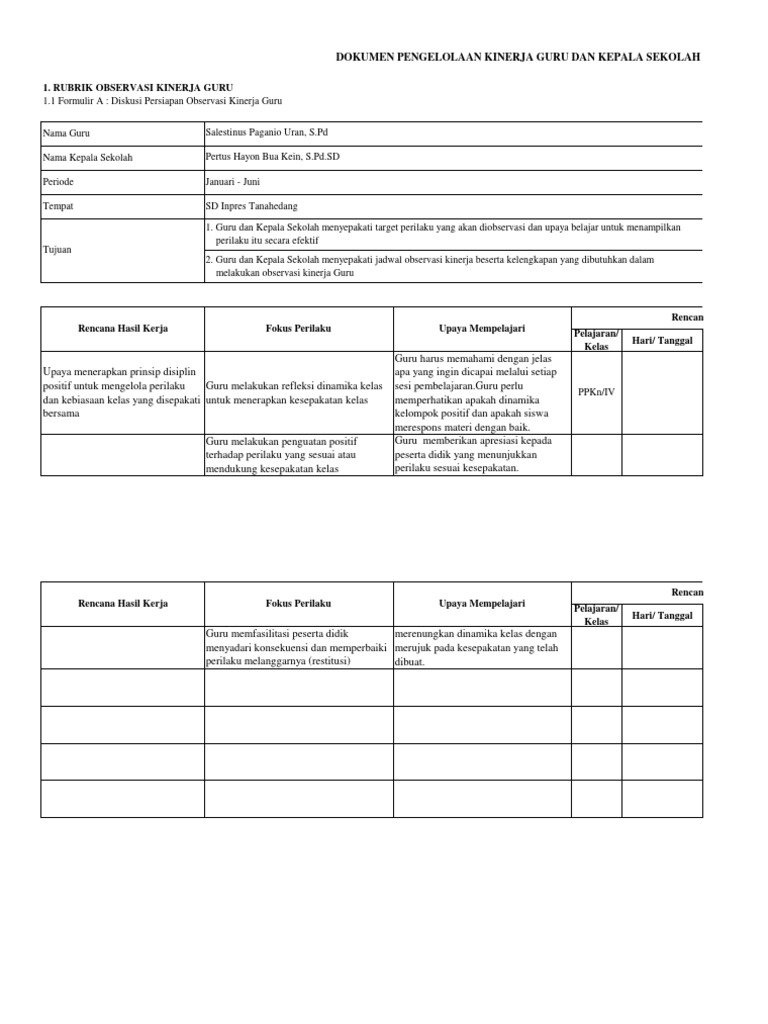 Form Observasi Guru | PDF