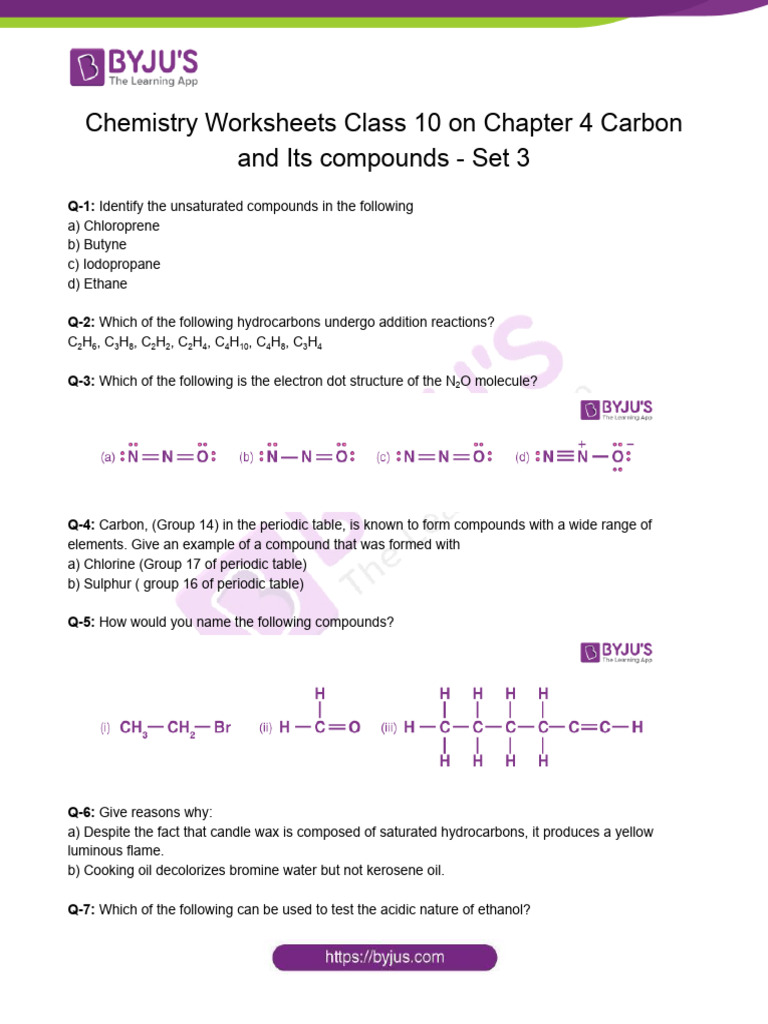 Chemistry Worksheets Class 10 On Chapter 4 Carbon and Its Compounds Set 3 | PDF | Detergent | Soap