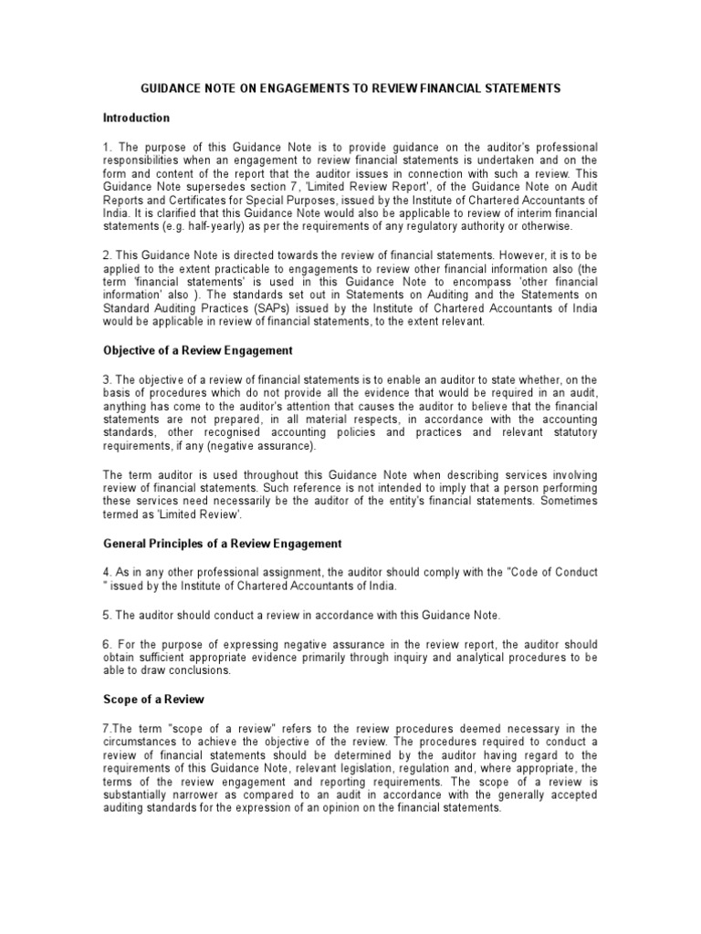 Guidance Note On Engagements To Review F | Download Free PDF | Auditor ...