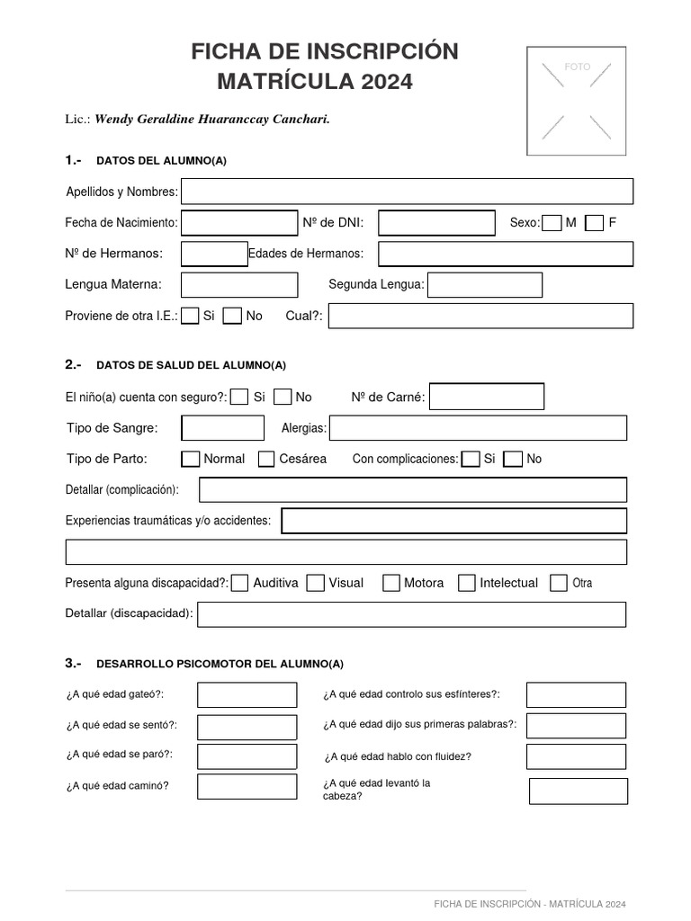 Ficha De Matricula 2024 Pdf Pdf