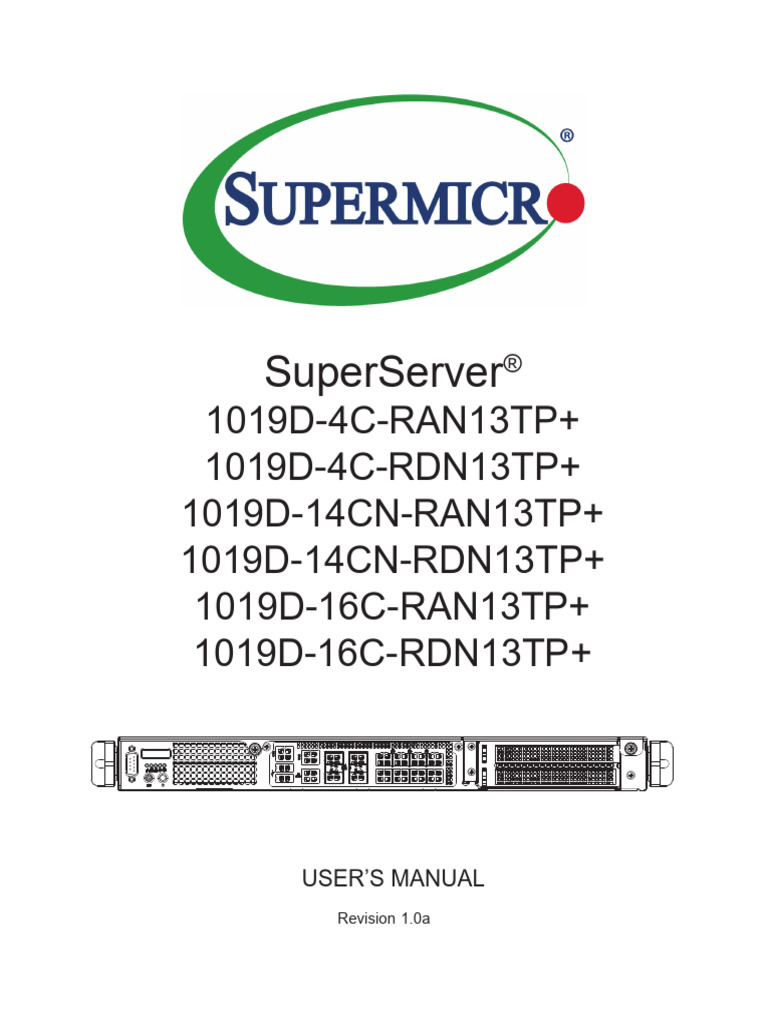 SuperMicro 1019D-16C-RAN13TP+ Service and User Guide | PDF | Office Equipment | Computer Hardware