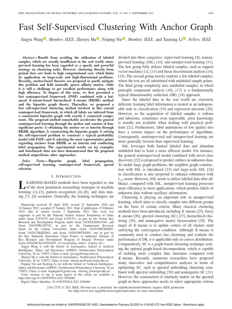 Fast Self Supervised Clustering With Anchor Graph Pdf Cluster Analysis Matrix Mathematics