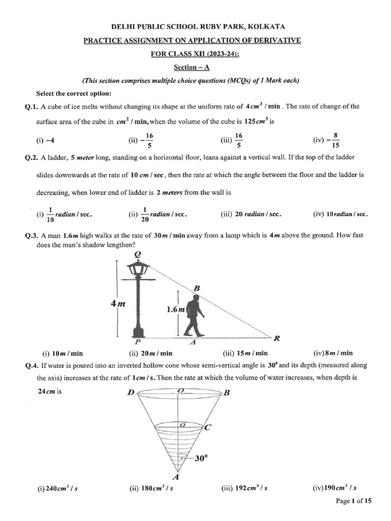 Practice Assignment On Application of Derivative - 231006 - 181828 | PDF | Area | Distance
