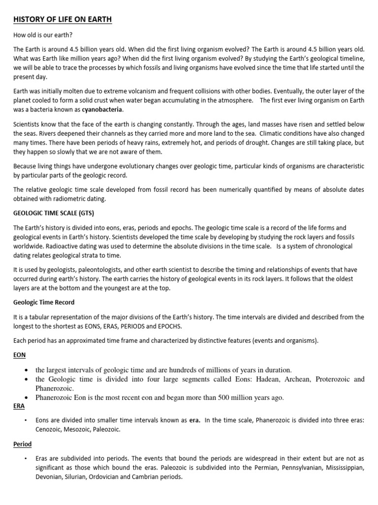 History of Life On Earth | PDF | Geologic Time Scale | Oceans