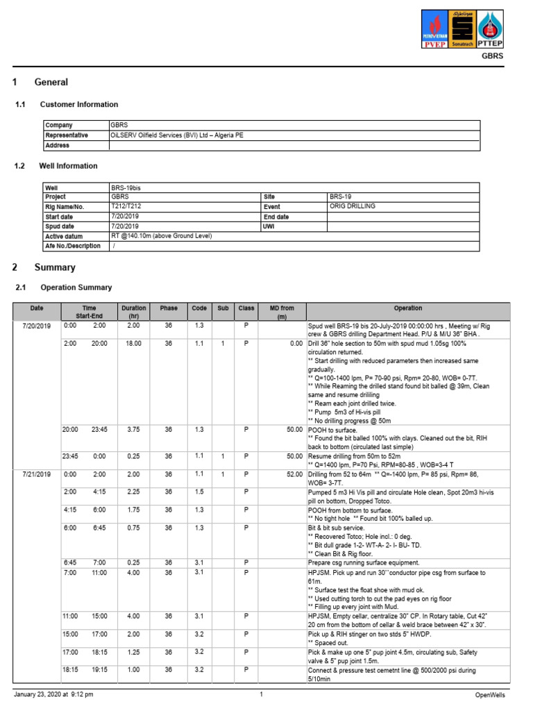 Annex 6.2. BRS-19 Bis - Operations Summary Report (Open Wells) | PDF | Industrial Processes