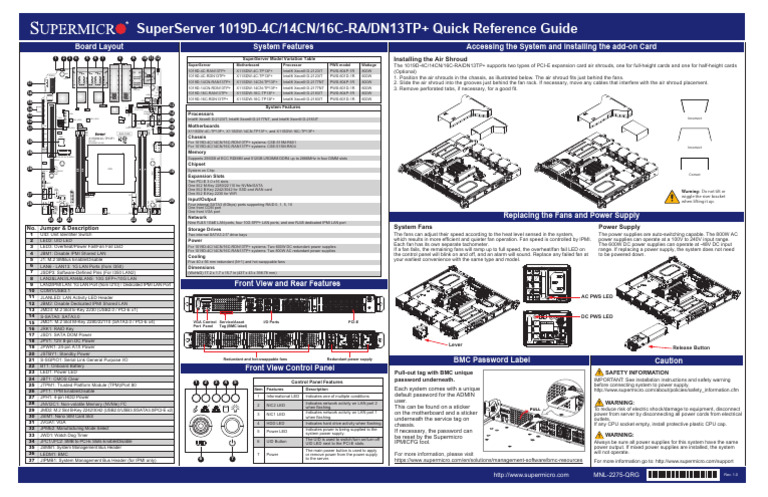 SYS-1019D-16C-RAN13TP+ Quick Reference Guide | PDF | Power Supply | Electronics