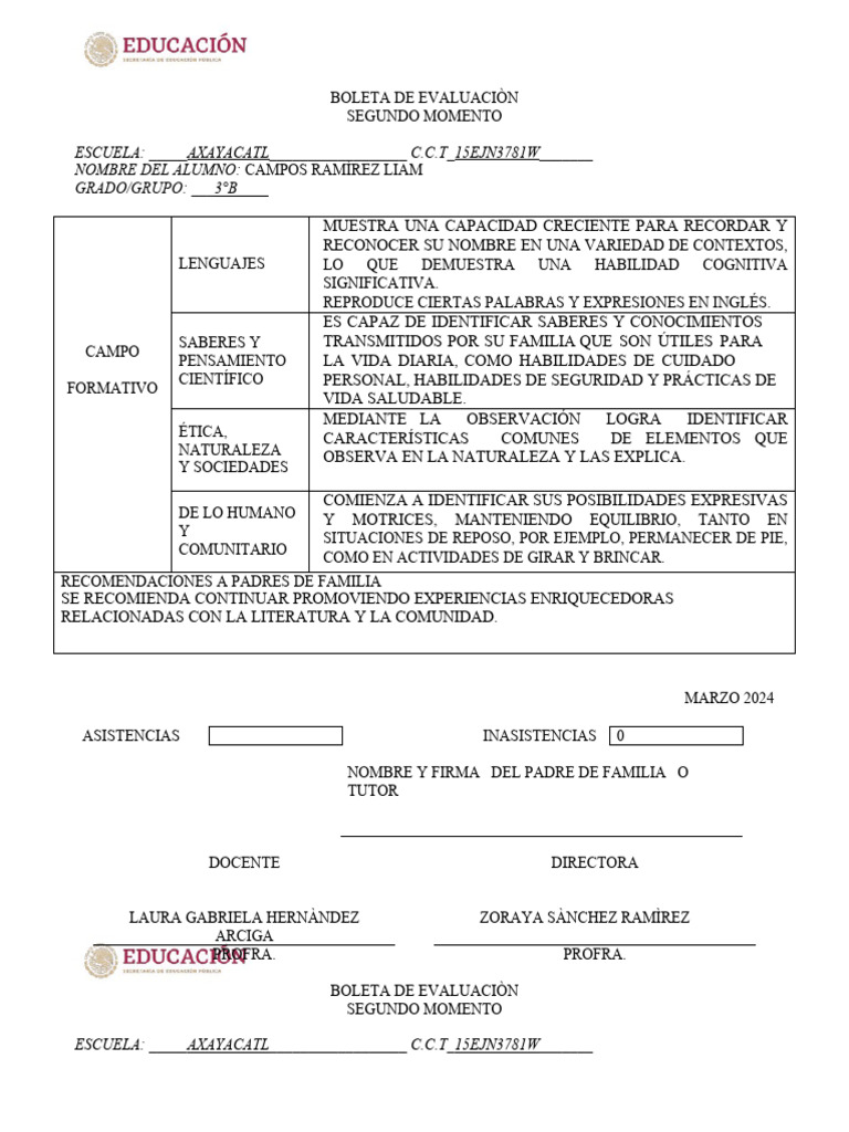 Ejemplo Evaluación | PDF | Evaluación | Maestros