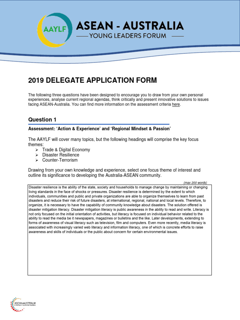2019 AAYLF DELEGATE APPLICATION FORM Fillable | PDF | Leadership | Social Psychology