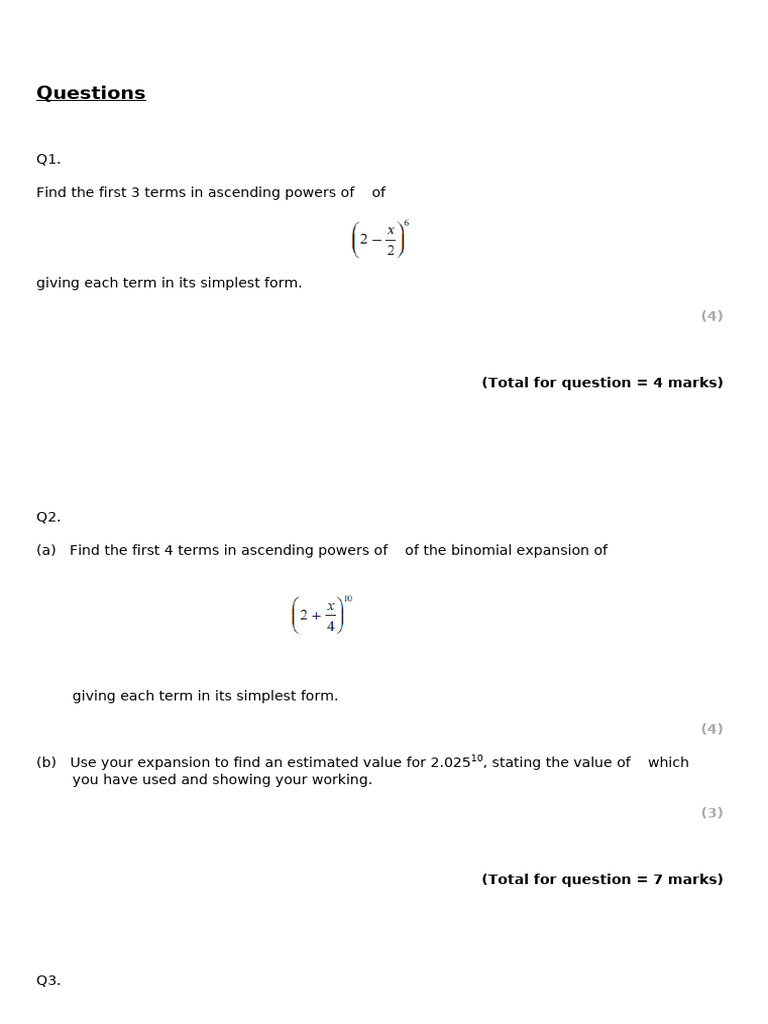 Binomial Theorem Questions And Answers Pdf