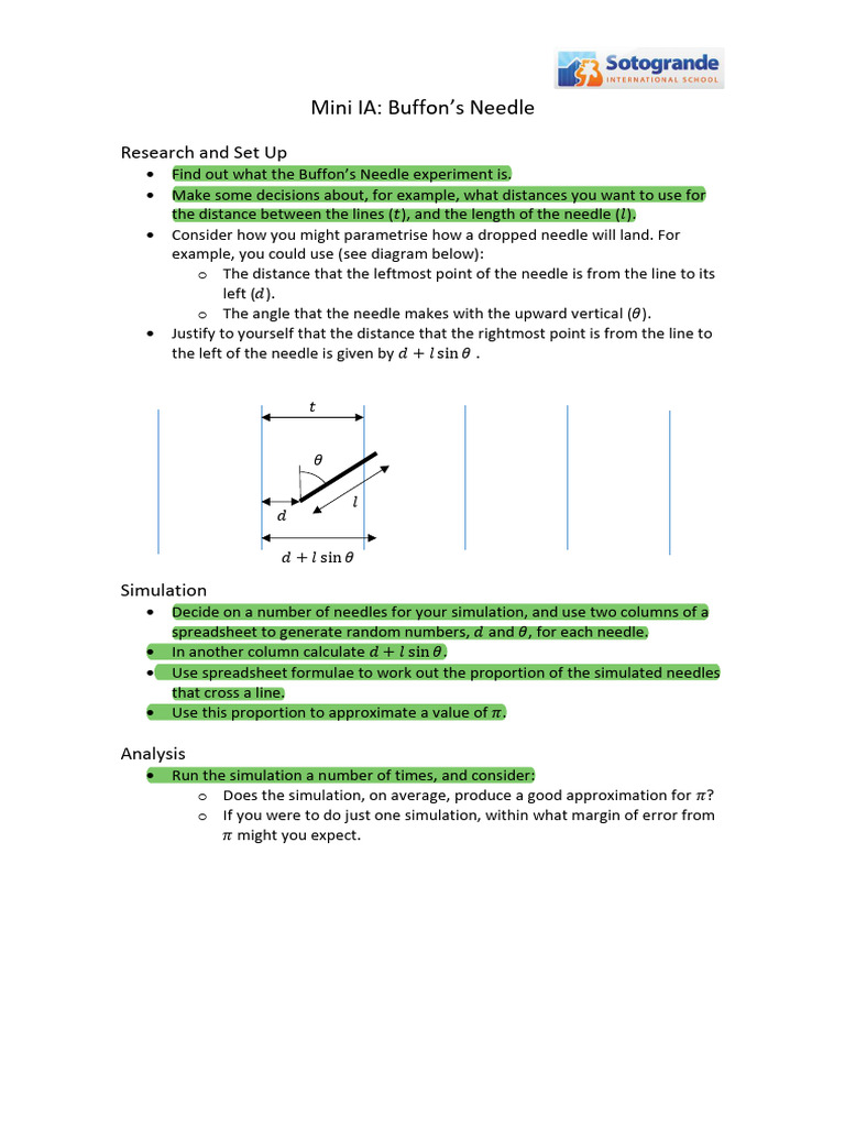 Buffon's Needle Simulation for π Approximation | PDF | Pi | Simulation