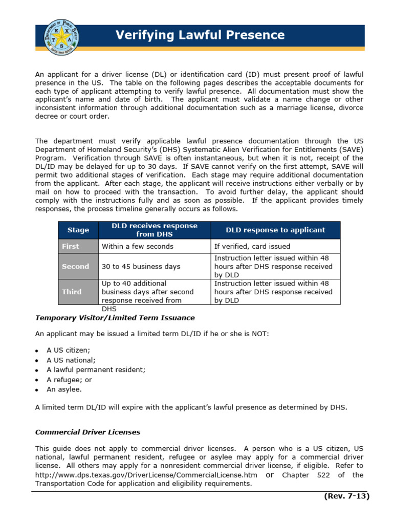 Texas Lawful Presence Verification Guide | PDF