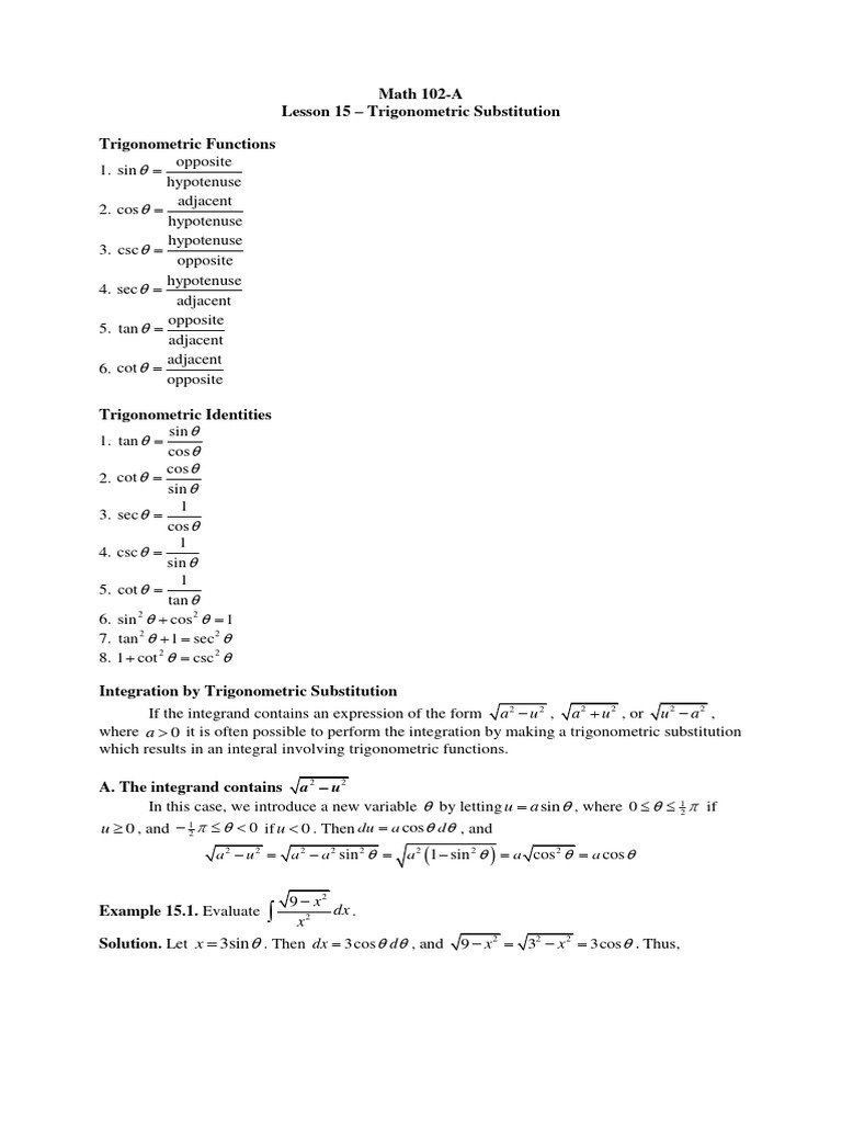 Math-102-Lesson-15 | PDF | Trigonometric Functions | Integral