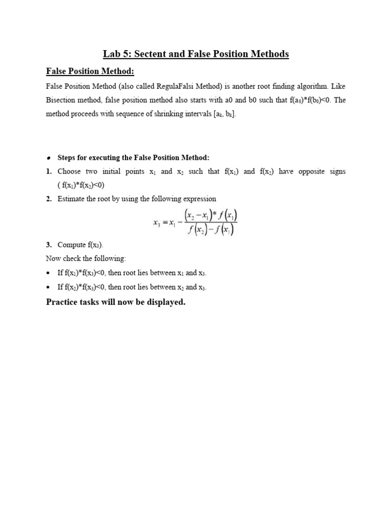 Lab 5 - Sectant and False Position Methods | PDF Lab 5 - Sectant and False Position Methods | PDF