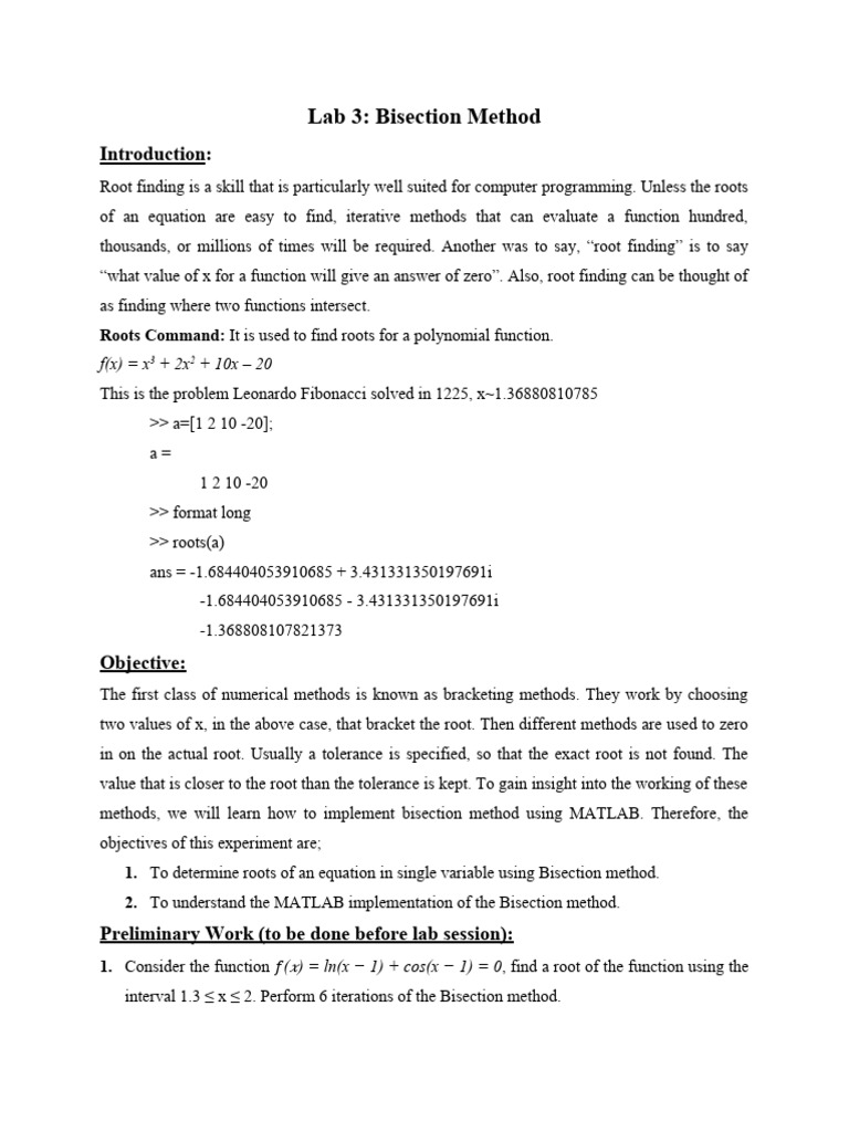 Lab 3 Manual Bisection Method Download Free Pdf Interval Mathematics Computer Programming