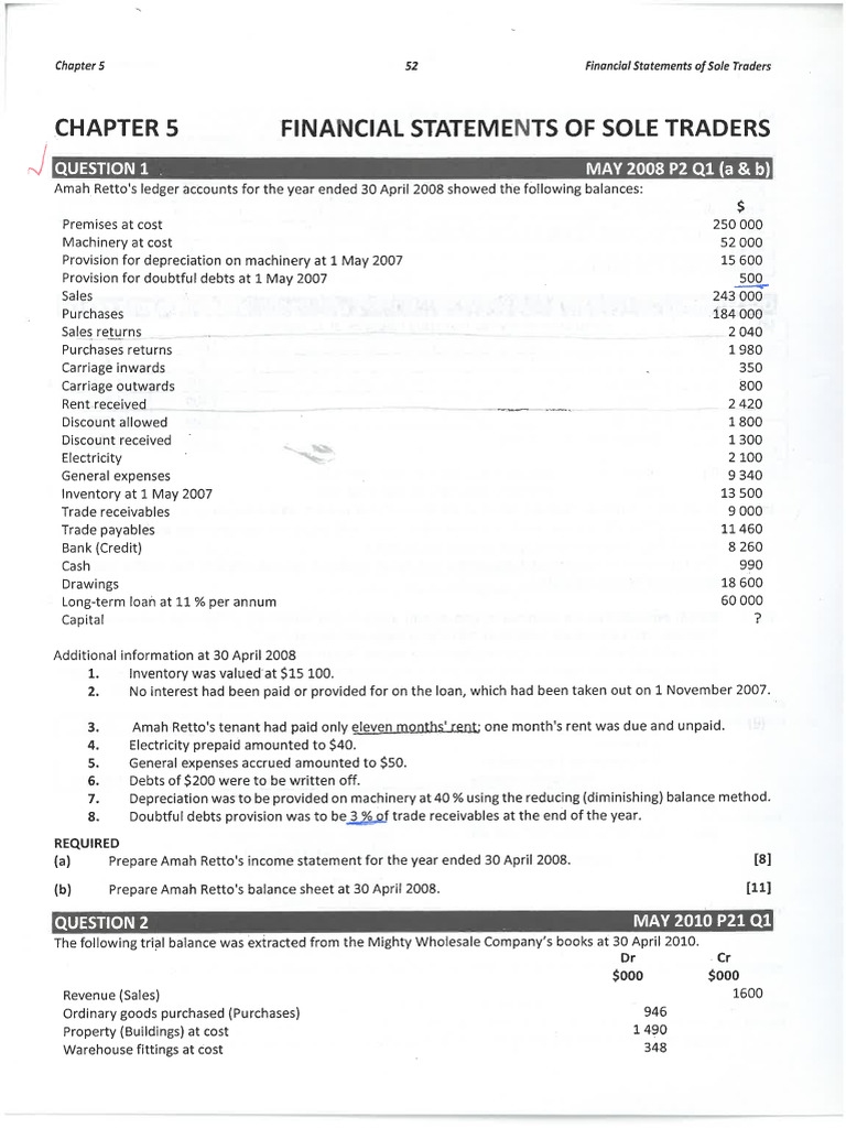 Financial Statements - Sole Traders - Q1 & Q3 | PDF