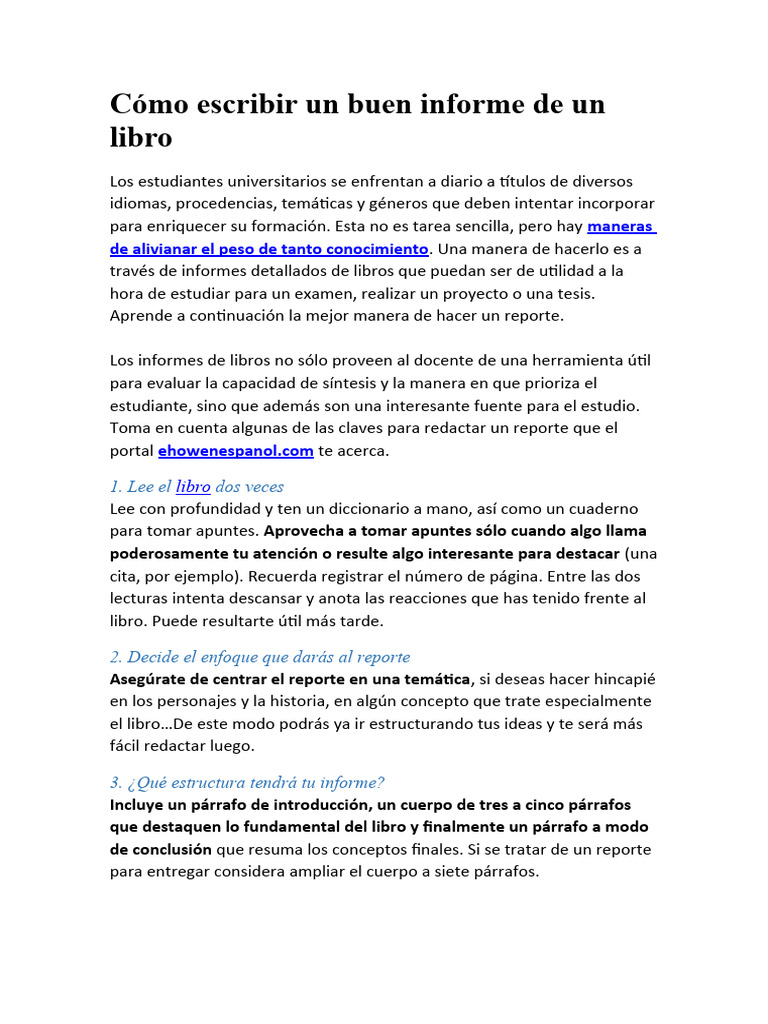 Cómo escribir un buen informe de un libro | PDF