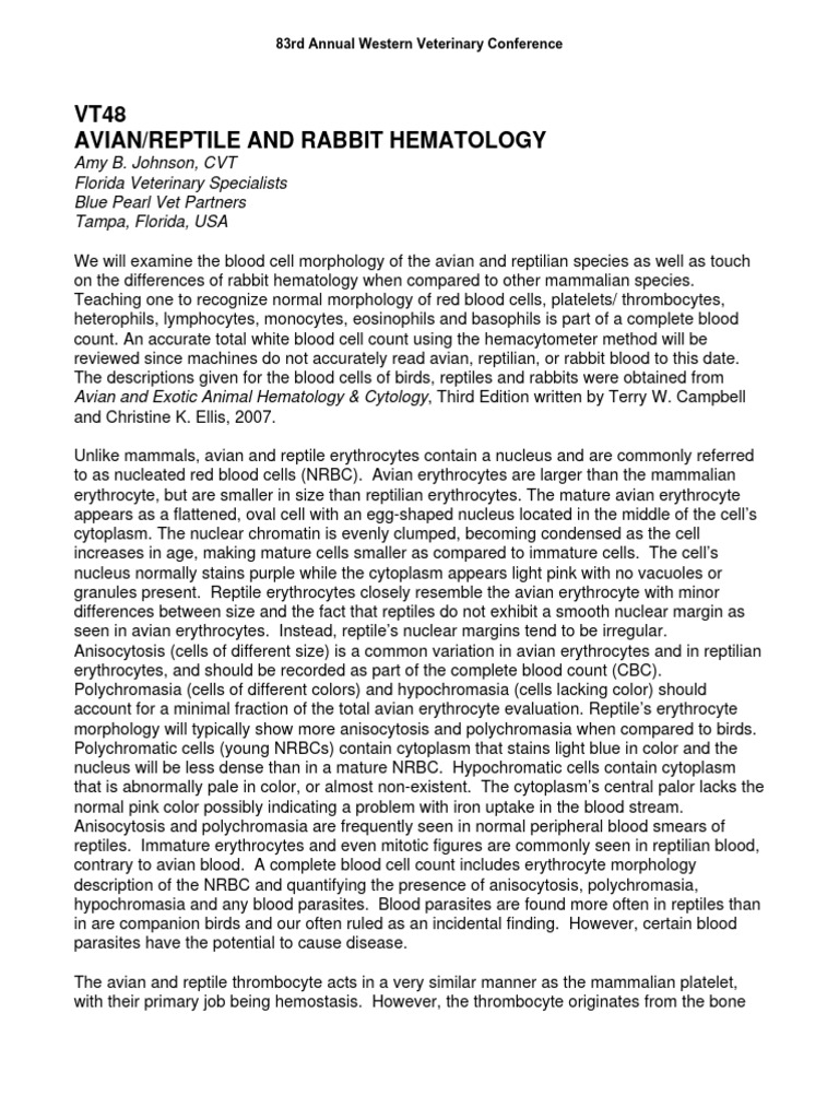 Avian and Reptile Hematology Insights | PDF | White Blood Cell ...