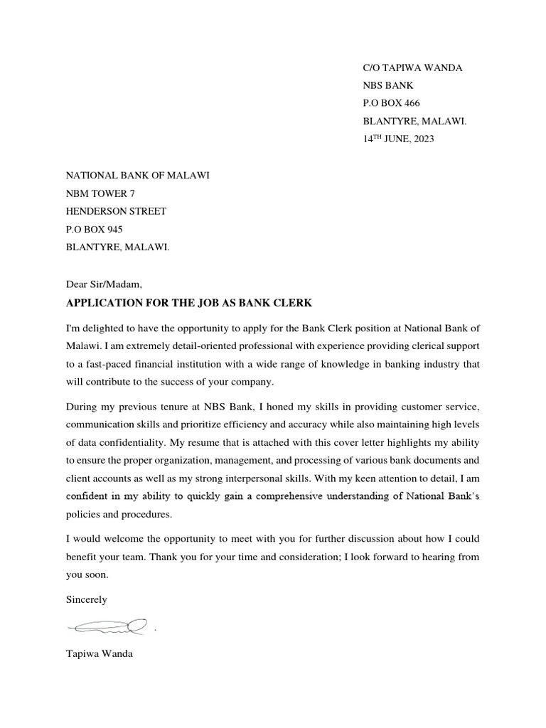 Bank Clerk Application T-W | PDF