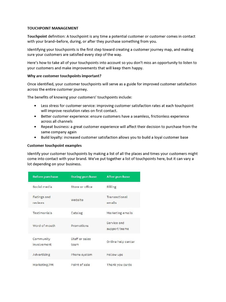 Touchpoint Management | PDF | Customer Experience | Promotion And Marketing Communications