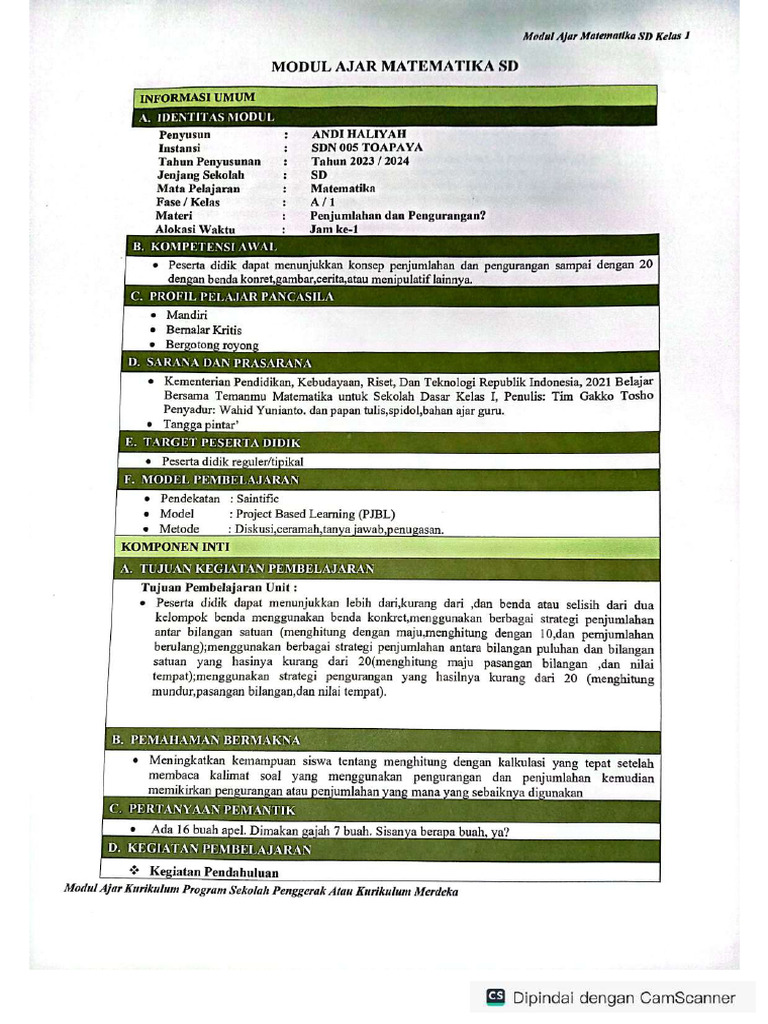 Modul Ajar Matematika Kelas 1_compressed | PDF