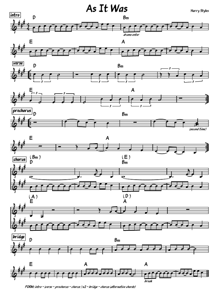 "As It Was: Song Structure & Lyrics" | PDF | Song Structure | Music Theory