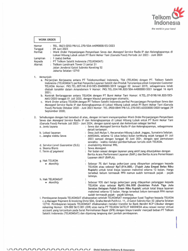 Dokumen WO Wo 0623 0252 Bumi Mekar Tani | PDF