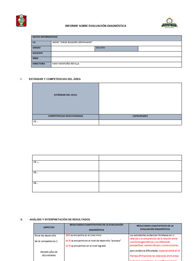 Informe Evaluacion Diagnostica | PDF | Evaluación | Aprendizaje