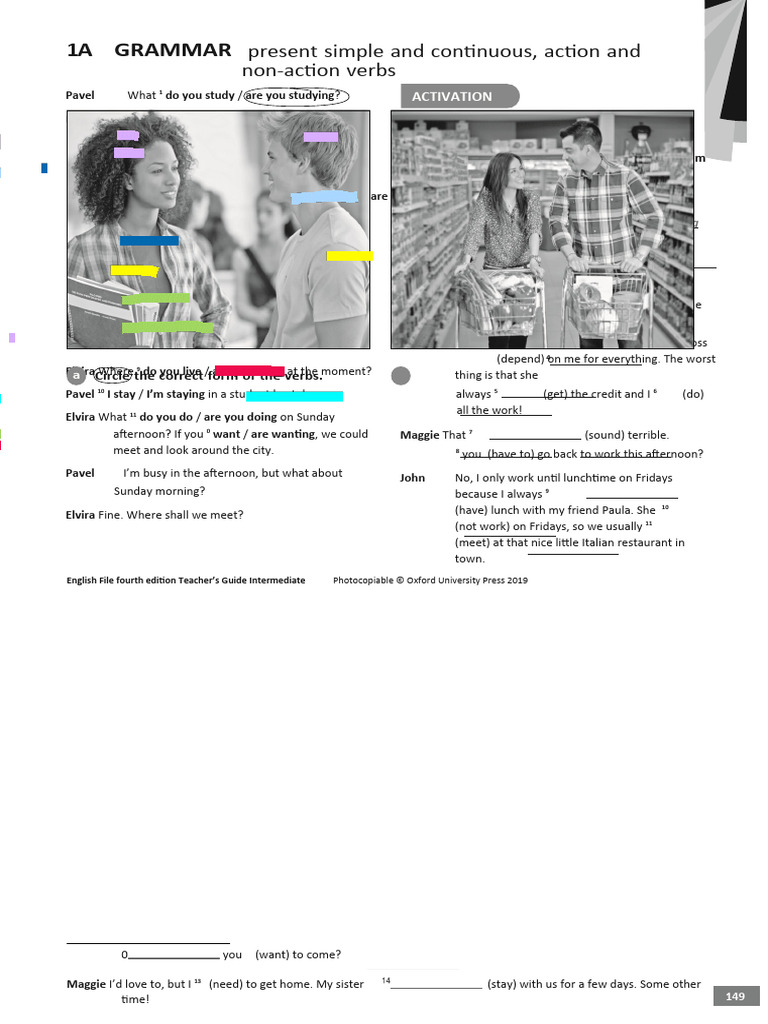 Present Simple - Present Continuous Exercises | PDF | Lunch | Linguistics