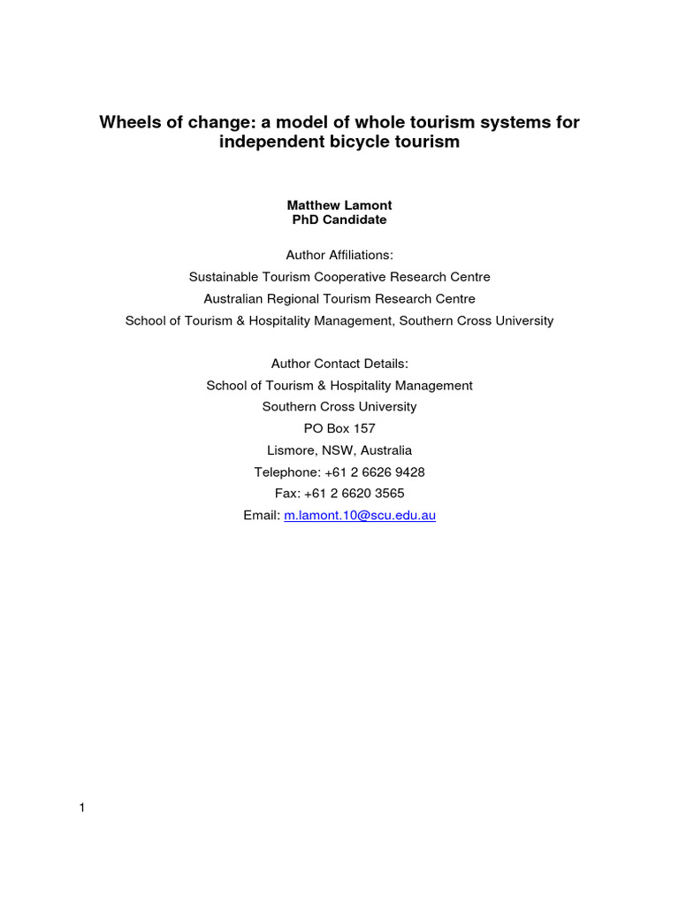 Wheels of Change A Model of Whole Tourism Systems For Independent ...