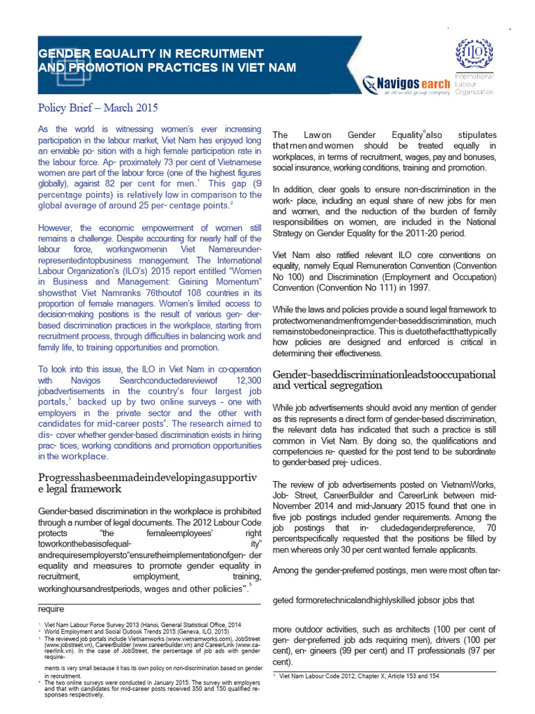 gENDER | PDF | Employment | International Labour Organization