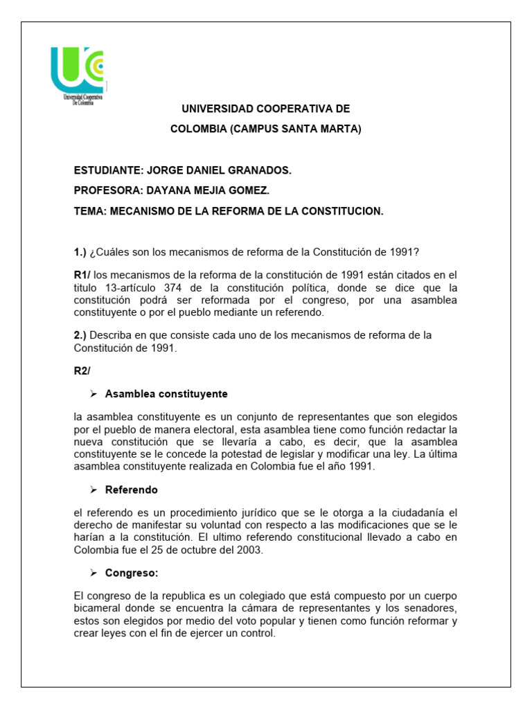 Mecanismos De Reforma De La Constitucion Pdf