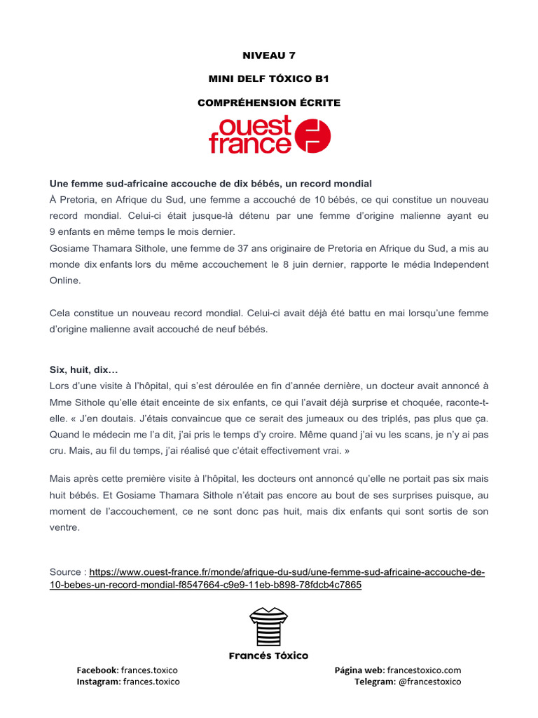 Mini Delf Tóxico B1 - #012 - Compréhension Écrite | PDF